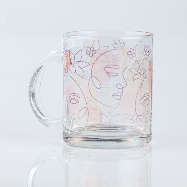 Glass Coffee Mug - Line art faces - The Crafty Ginger